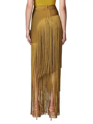 Herve Leger Asymmetric Fringe Maxi Skirt