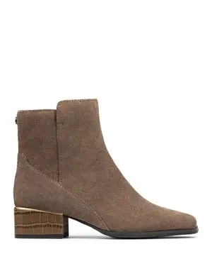 DONALD PLINER Croc Embossed Trim Block Heel Booties
