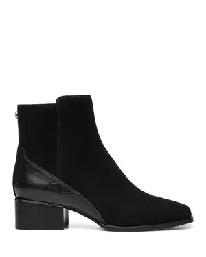 DONALD PLINER Croc Embossed Trim Block Heel Booties - Black