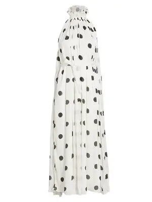 Halpern Women's Pleated Polka-Dot Midi-Dress - White Black  - White Black