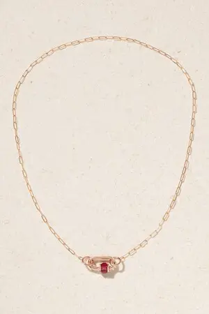 MARLA AARON Square Link 14-karat Ruby Necklace - Rose Gold