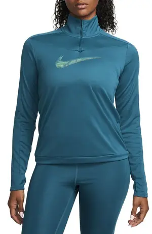 Nike Dri-fit Swoosh Quarter Zip Running Pullover - Geode Teal/ Clear Jade Ii