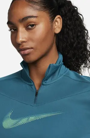 Nike Dri-fit Swoosh Quarter Zip Running Pullover - Geode Teal/ Clear Jade Ii