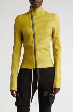 Rick Owens Gary Asymmetric Coated Leather Blend Jacket