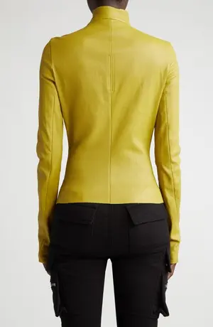 Rick Owens Gary Asymmetric Coated Leather Blend Jacket