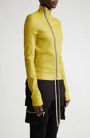 Rick Owens Gary Asymmetric Coated Leather Blend Jacket