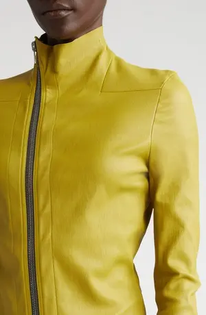 Rick Owens Gary Asymmetric Coated Leather Blend Jacket