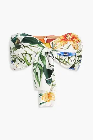 Oscar De La Renta Floral-Print Silk-Satin Twill Bandeau Top - Green