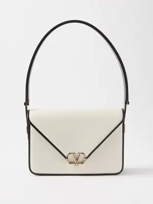Valentino Garavani Valentino Garavani - Letter V-logo Leather Shoulder Bag - Womens - White Black - White