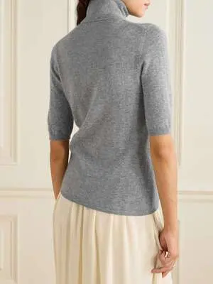 ALLUDE Cashmere Turtleneck Sweater - Light Gray