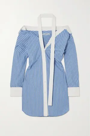 Alexander Wang Off-The-Shoulder Striped Cotton-Poplin Mini Dress In Blue -  50% Off | Editorialist