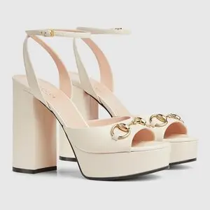 Gucci Horsebit Platform Sandals - White