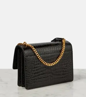 Saint Laurent Sunset Medium Croc-effect Shoulder Bag - Black