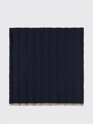 Brunello Cucinelli Solid Colour Pure Cashmere Scarf With Fringed Edges Blue 1