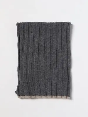 Brunello Cucinelli Solid Colour Pure Cashmere Scarf With Fringed Edges Grey
