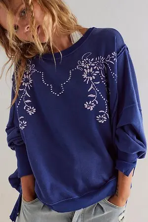 Free People We The Free Graphic Camden Pullover Navy Combo
