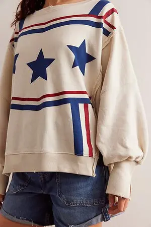 Free People We The Free Graphic Camden Pullover - Stars Stripes Combo