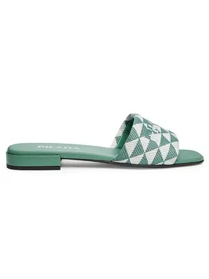 Prada Women's Jacquard Logo Slides - Green  - Green