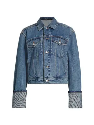 Alexander Wang Women's Denim Logo-Cuff Trucker Jacket - Vintage Medium Indigo  - Vintage Medium Indigo