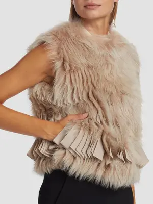 Giorgio Armani Pleated & Dyed Shearling Vest - Light Walnut
