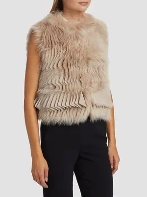 Giorgio Armani Pleated & Dyed Shearling Vest - Light Walnut