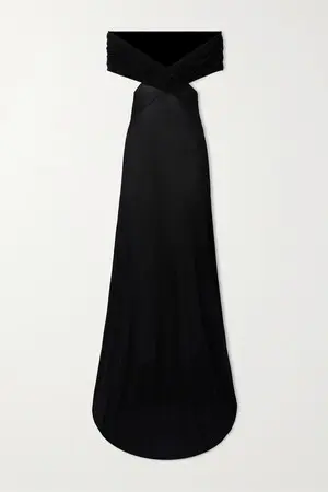 Saint Laurent Off-the-shoulder Draped Chiffon Maxi Dress