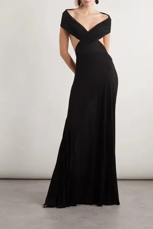 Saint Laurent Off-the-shoulder Draped Chiffon Maxi Dress