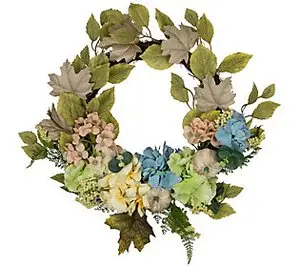 NORTHLIGHT Green, Blue Floral & Gourds Thanksgi Ing Wreath - One-color