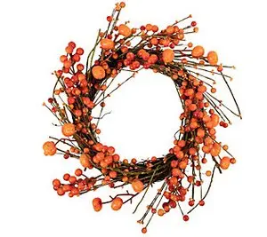 NORTHLIGHT Berries W/mini Pumpkins Fall Harvest Wreath 20 - One-color