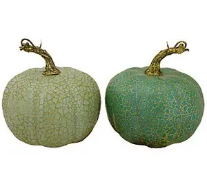 NORTHLIGHT S/2 Crackle Harvest Tabletop Thanksg Iving Pumpkins