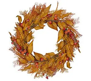 NORTHLIGHT Berry & Leaves Fall Harvest Wreath 24 - One-color