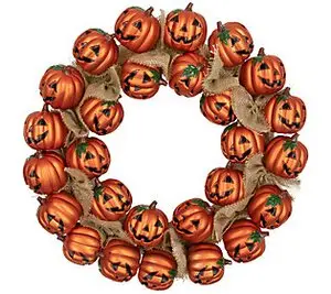 NORTHLIGHT Jack-o'-lantern & Burlap Halloween W Reath 20 - One-color