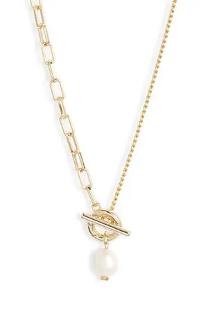 Kendra Scott Leighton Cultured Freshwater Pearl Toggle Necklace - Gold White Pearl