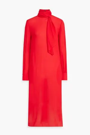 Another Tomorrow Tieneck Crepe Midi Dress