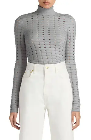 St. John Dimensional Pointelle Knit Turtleneck Sweater