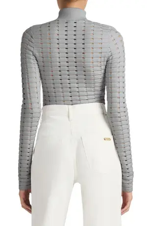 St. John Dimensional Pointelle Knit Turtleneck Sweater