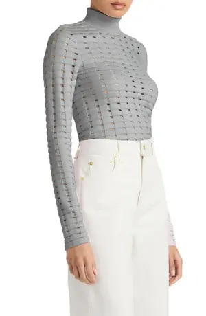 St. John Dimensional Pointelle Knit Turtleneck Sweater