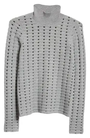 St. John Dimensional Pointelle Knit Turtleneck Sweater