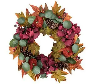 NORTHLIGHT Fall Harvest Floral & Pinecone Wreat 22 - One-color
