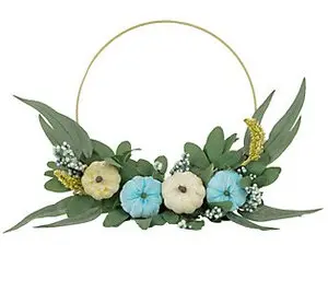 NORTHLIGHT Blue Pumpkins & Foliage Thanksgiving Half Wreath - One-color