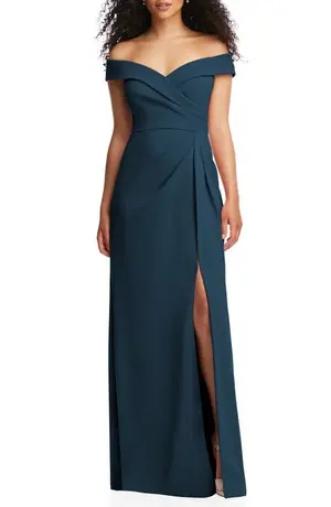 After Six Off-the-shoulder Crepe Gown - Atlantic Blue