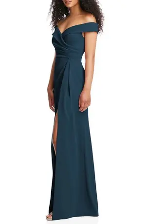After Six Off-the-shoulder Crepe Gown - Atlantic Blue