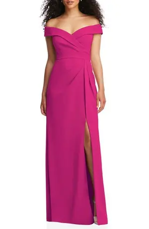 After Six Off-the-shoulder Crepe Gown - Think Pink