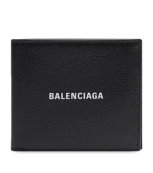 Balenciaga Leather Logo Bifold Wallet - Black