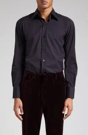 TOM FORD Slim Fit Cotton Poplin Button-up Shirt - Black
