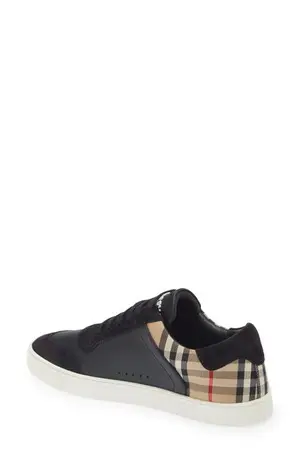 Burberry Stevie Leather & Check Canvas Sneakers - Black/arbeige Ip Chk