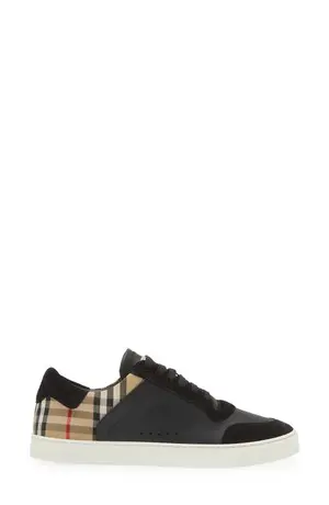 Burberry Stevie Leather & Check Canvas Sneakers - Black/arbeige Ip Chk
