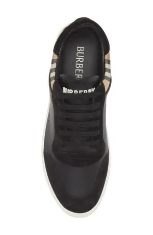 Burberry Stevie Leather & Check Canvas Sneakers - Black/arbeige Ip Chk