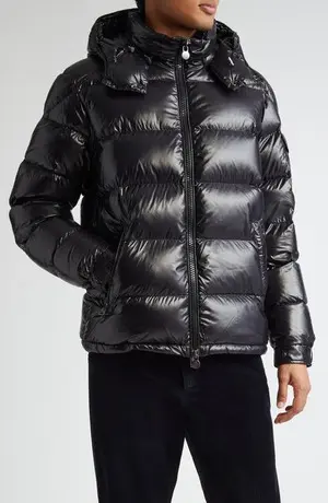 Moncler Maya Lacquered Nylon Down Jacket - Black/black