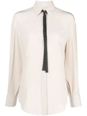 Brunello Cucinelli Beaded-tie Silk Shirt